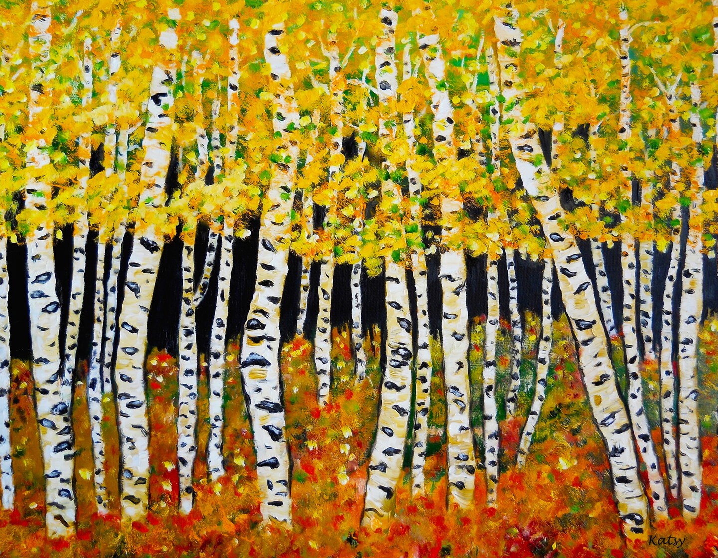 Miniature aspens art print of painting fall aspen birch tree forest ...