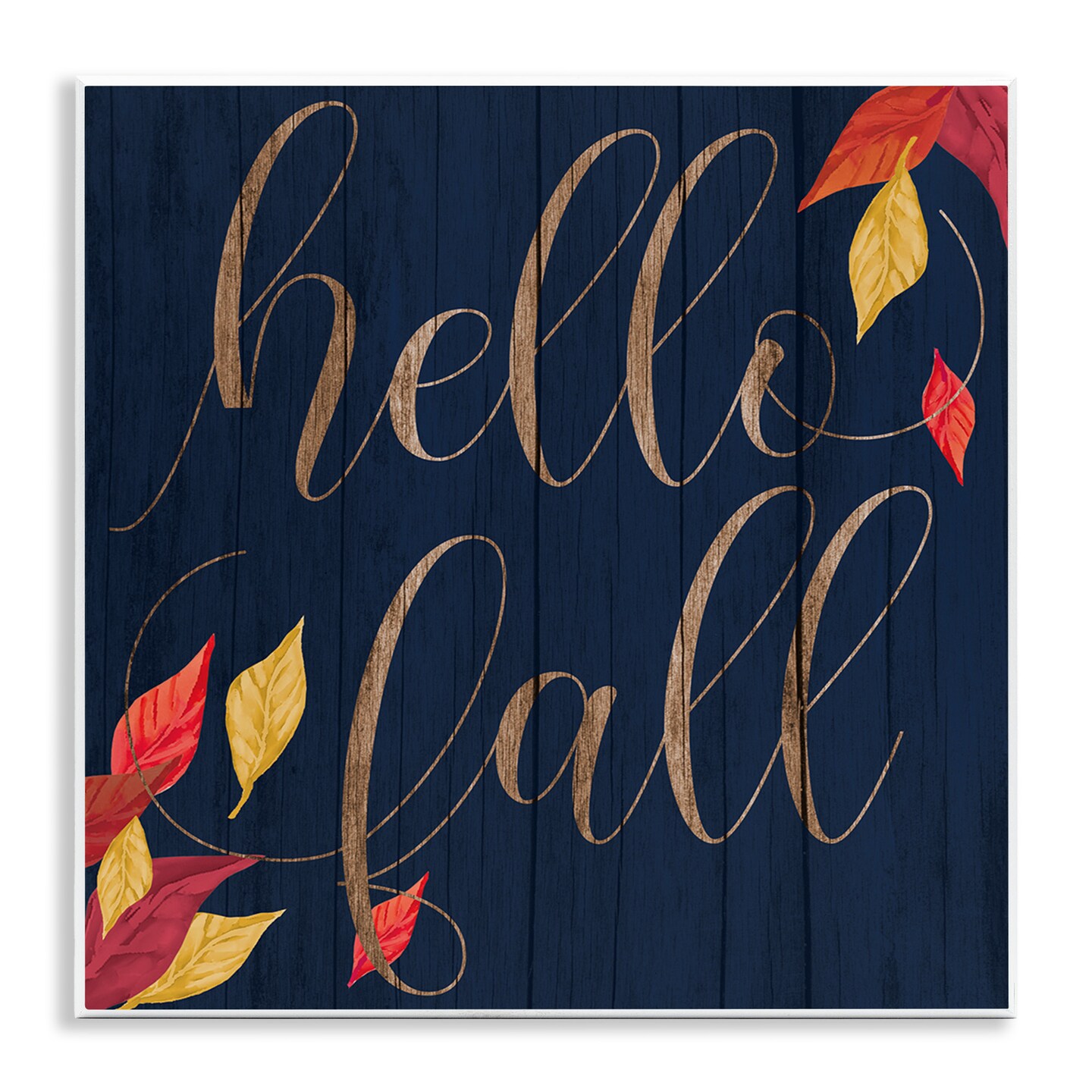 Stupell Industries Hello Fall with Autumn Foliage Wall Plaque Art ...