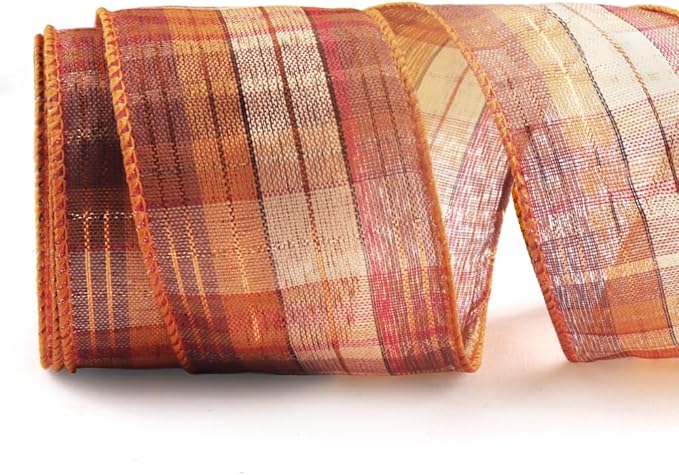 Fall Ribbons for Wreath Bows and Gift Wrapping, Linen Plaid Orange ...