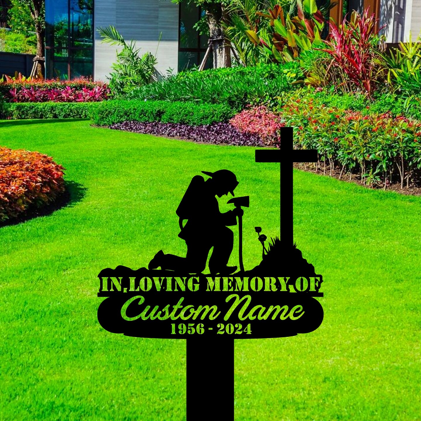 Custom Kneeling Firefighter Memorial Metal Stake, Fireman Metal Stake ...