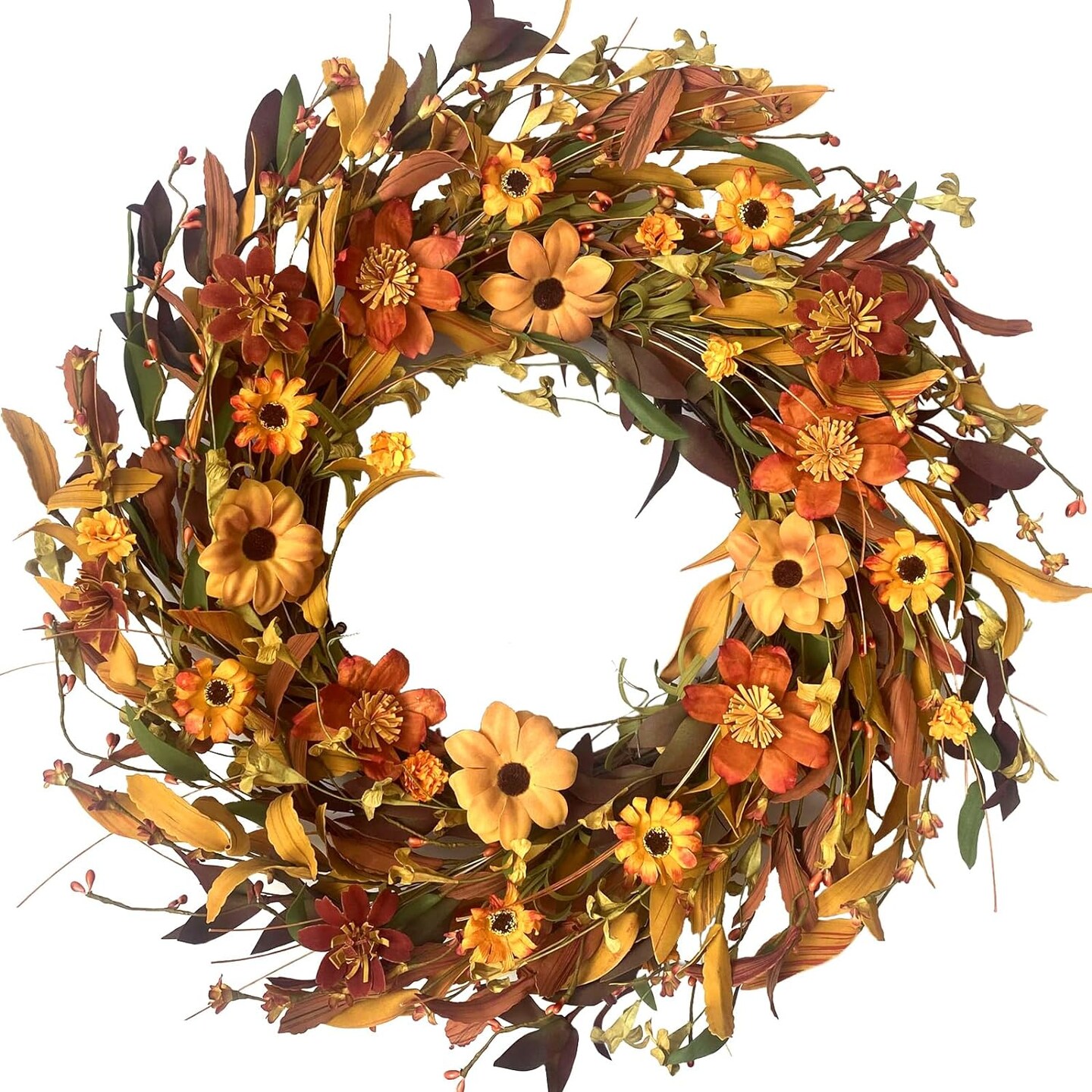 Fall Front Door Wreath: 18" Artificial Floral Wreath with Colorful ...