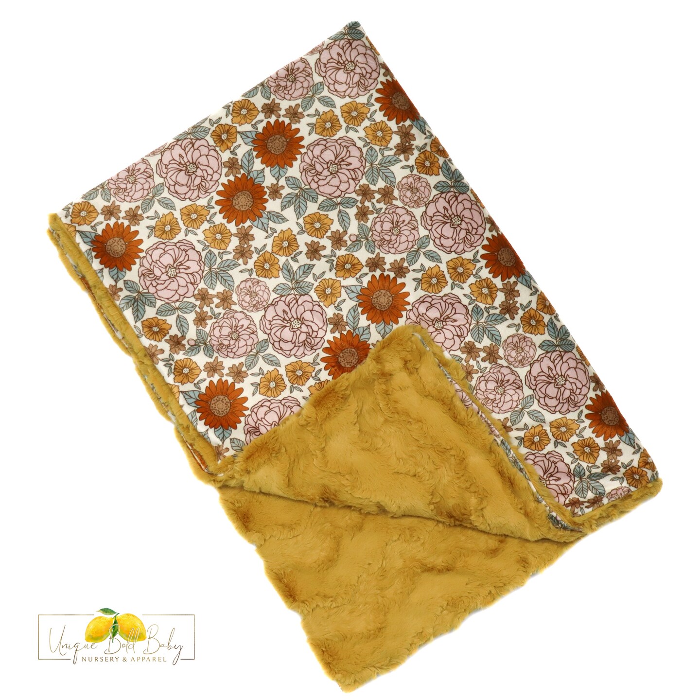 Golden Girl | Minky Baby Blanket | Girls | Retro Floral | Nursery Decor ...
