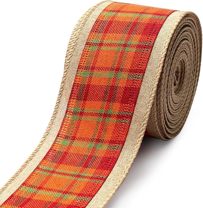 Fall Ribbons for Crafting, Thanksgiving Wired Edge Ribbon, Orange ...