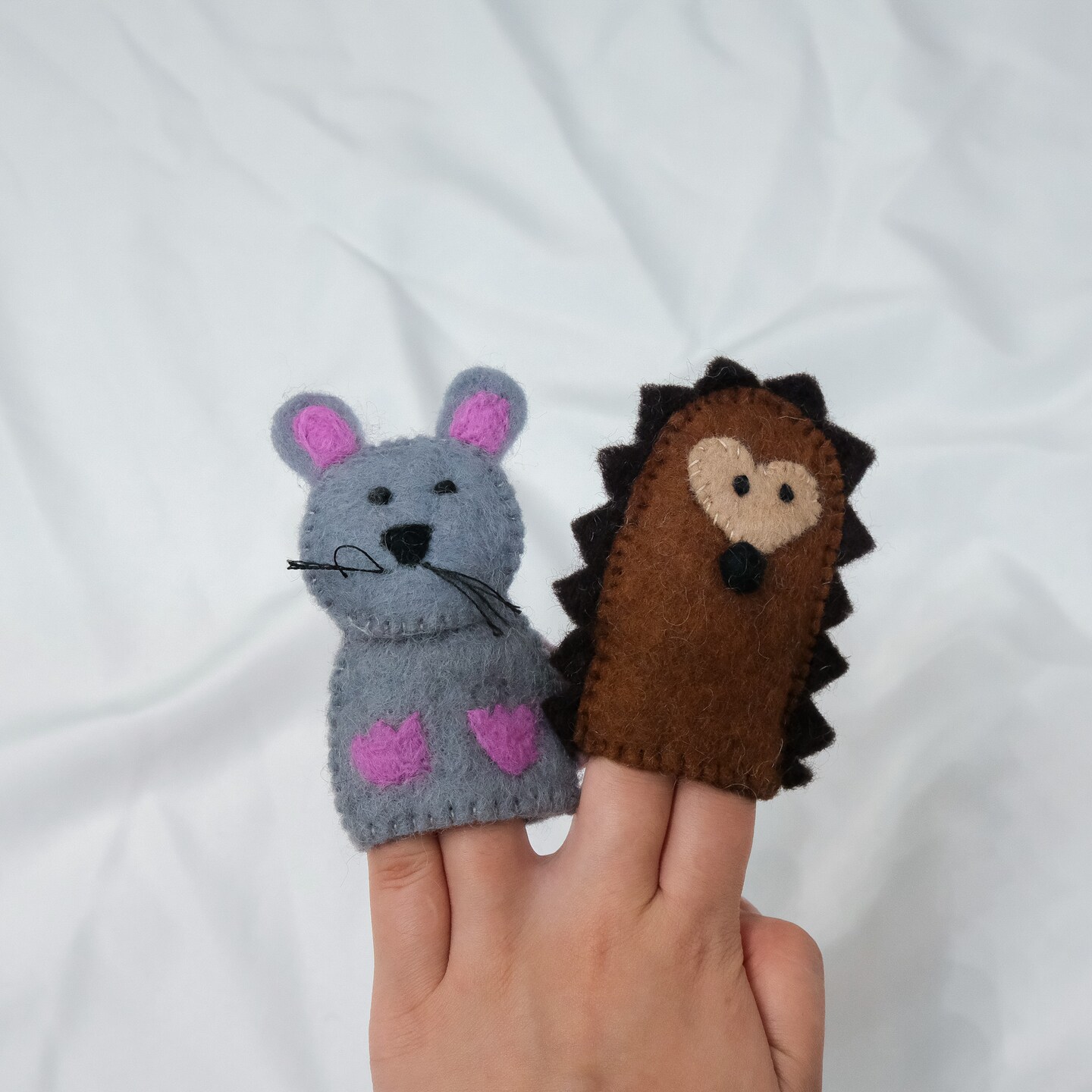 Animal Felt Finger Puppets, Hedge Hog Finger Puppets, Cat Felted Puppet ...