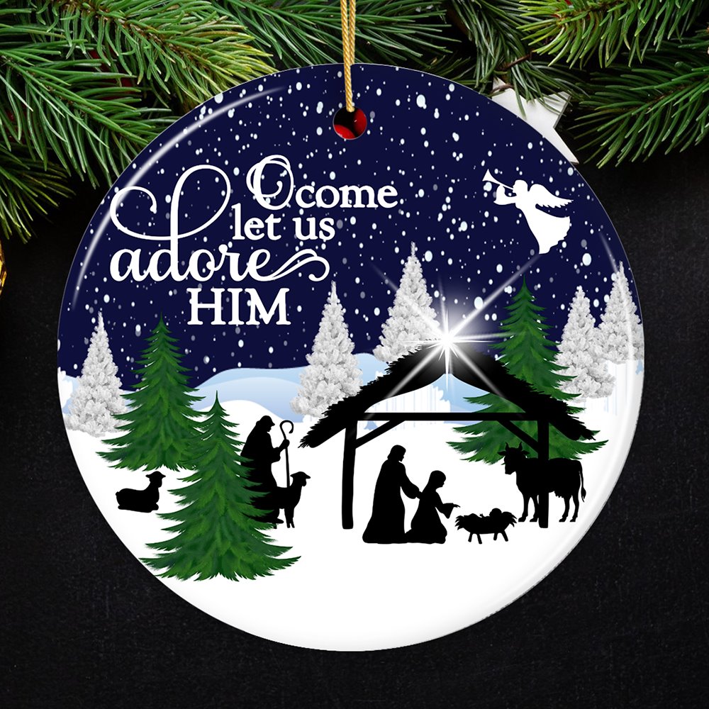 O Come Let us Adore Him Nativity Birth of Christ Christmas Ornament ...