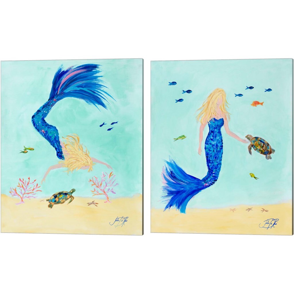 Mermaid and Sea Turtle by Julie DeRice 12" x 15" Canvas Wall Art (Set ...