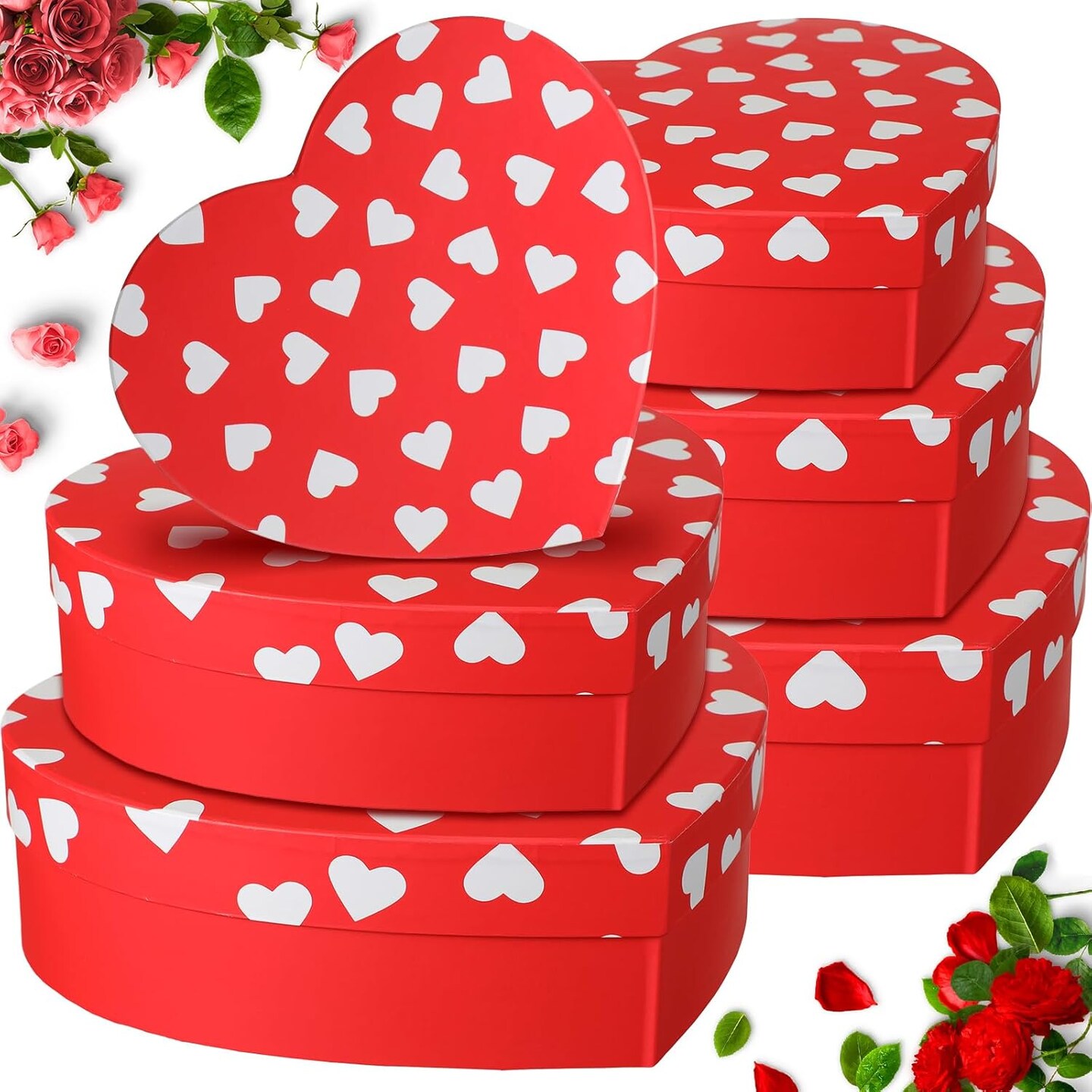 6 Pcs Valentine's Day Heart Boxes for Flowers Heart Shaped Nesting with ...