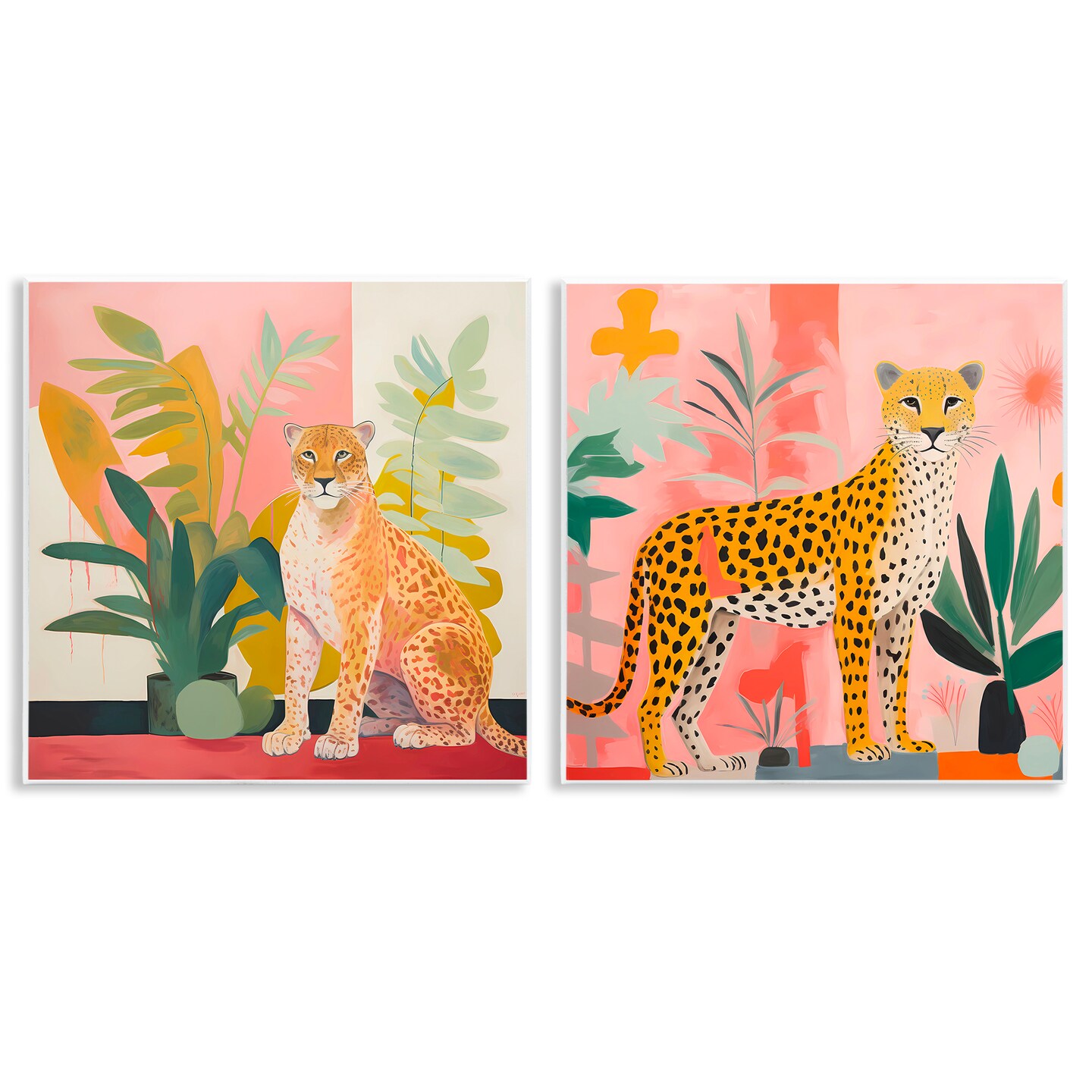Stupell Industries Jaguar Leopard Potted Palms 2 pc Wall Plaque Art Set ...