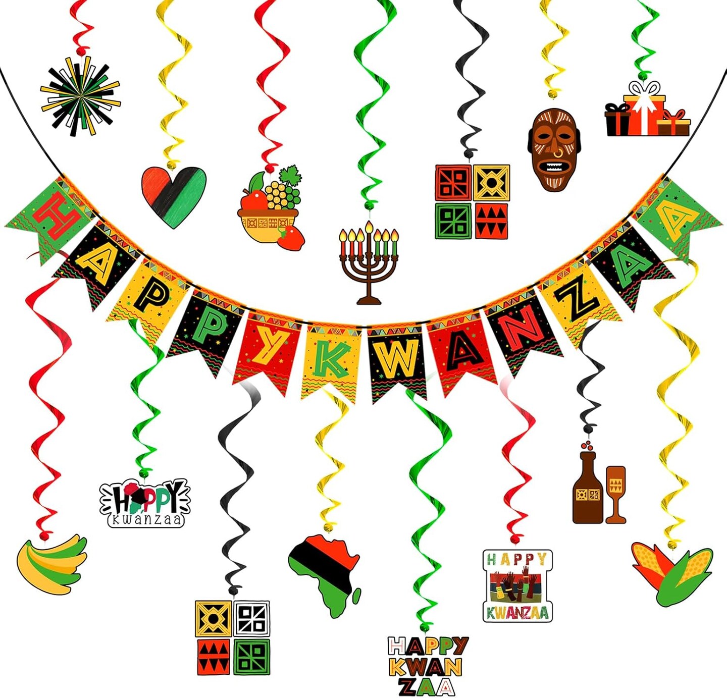 Happy Kwanzaa Banner Decorations with 15 African Heritage Theme Hanging ...