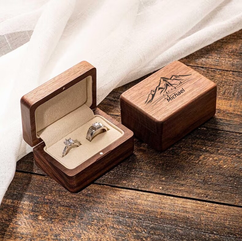 Custom Wooden Ring Box, Personalized Engraved Ring Holder, Square ...