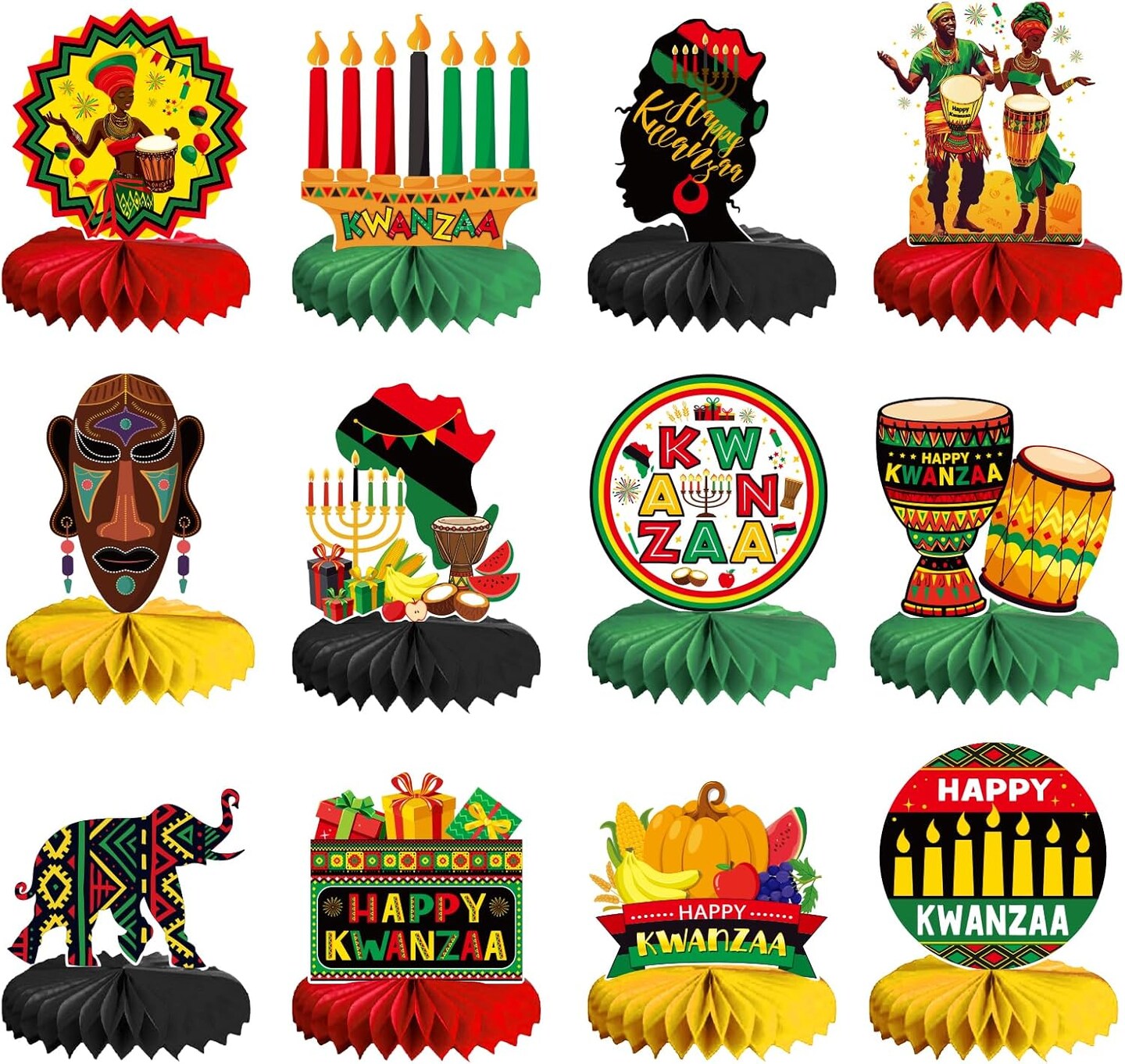 12Pieces Kwanzaa Table Decorations Kwanzaa Centerpiece Happy Kwanzaa ...