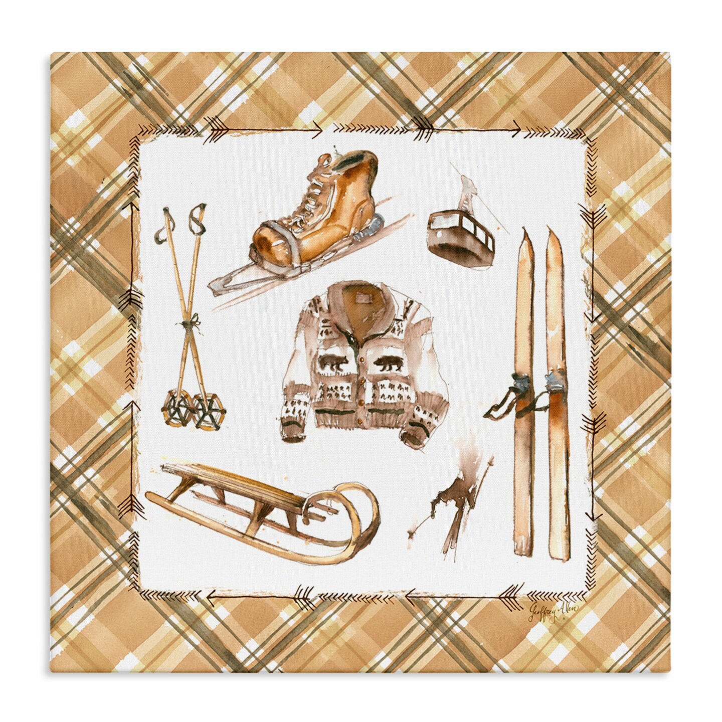 Stupell Industries Winter Sports on Tartan Canvas Wall Art Design by ...