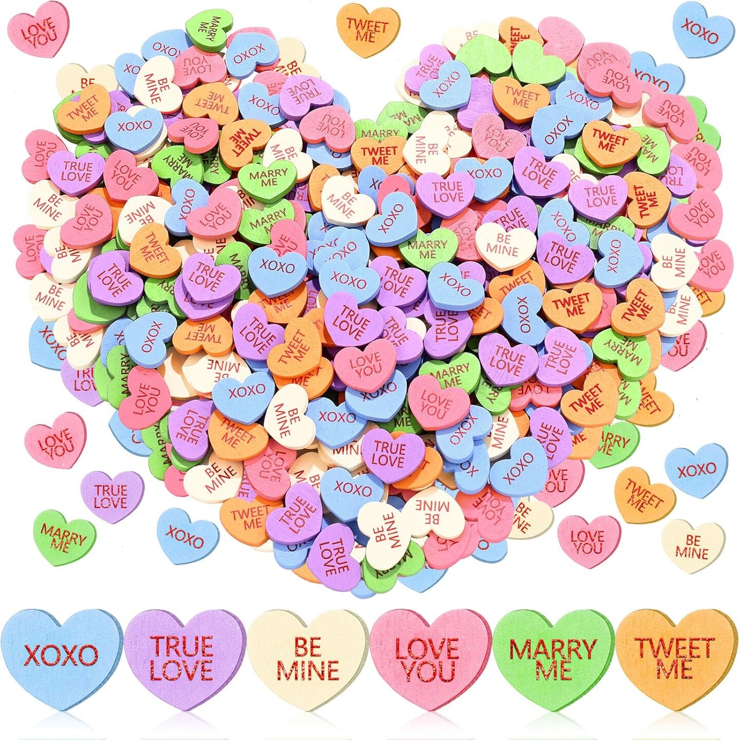 300 Pcs 300 Pcs Valentine's Day Heart Confetti Wooden Hearts ...