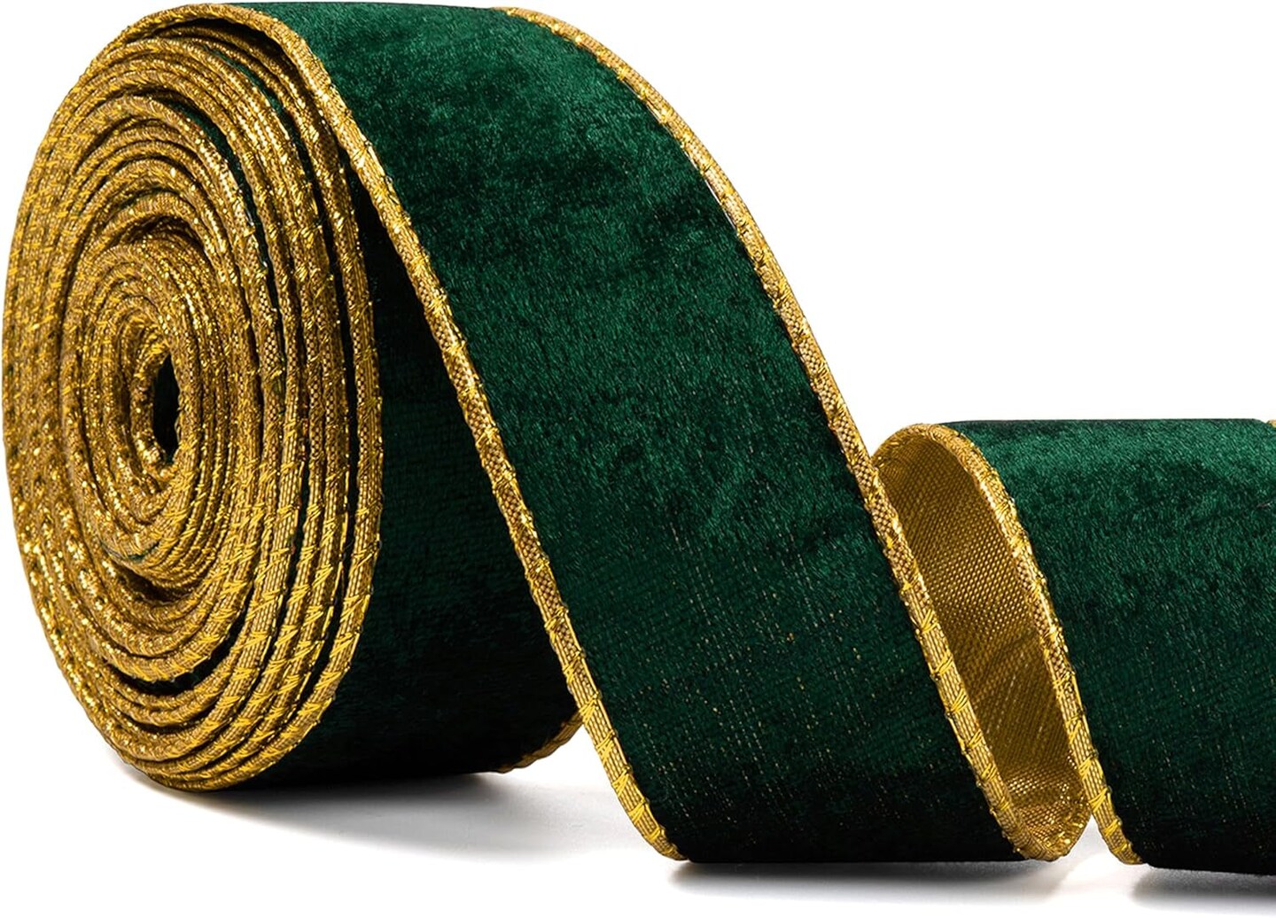 Green Wide Velvet Ribbon Wired for Christmas Tree, Garland, Wreath, 1.5 ...