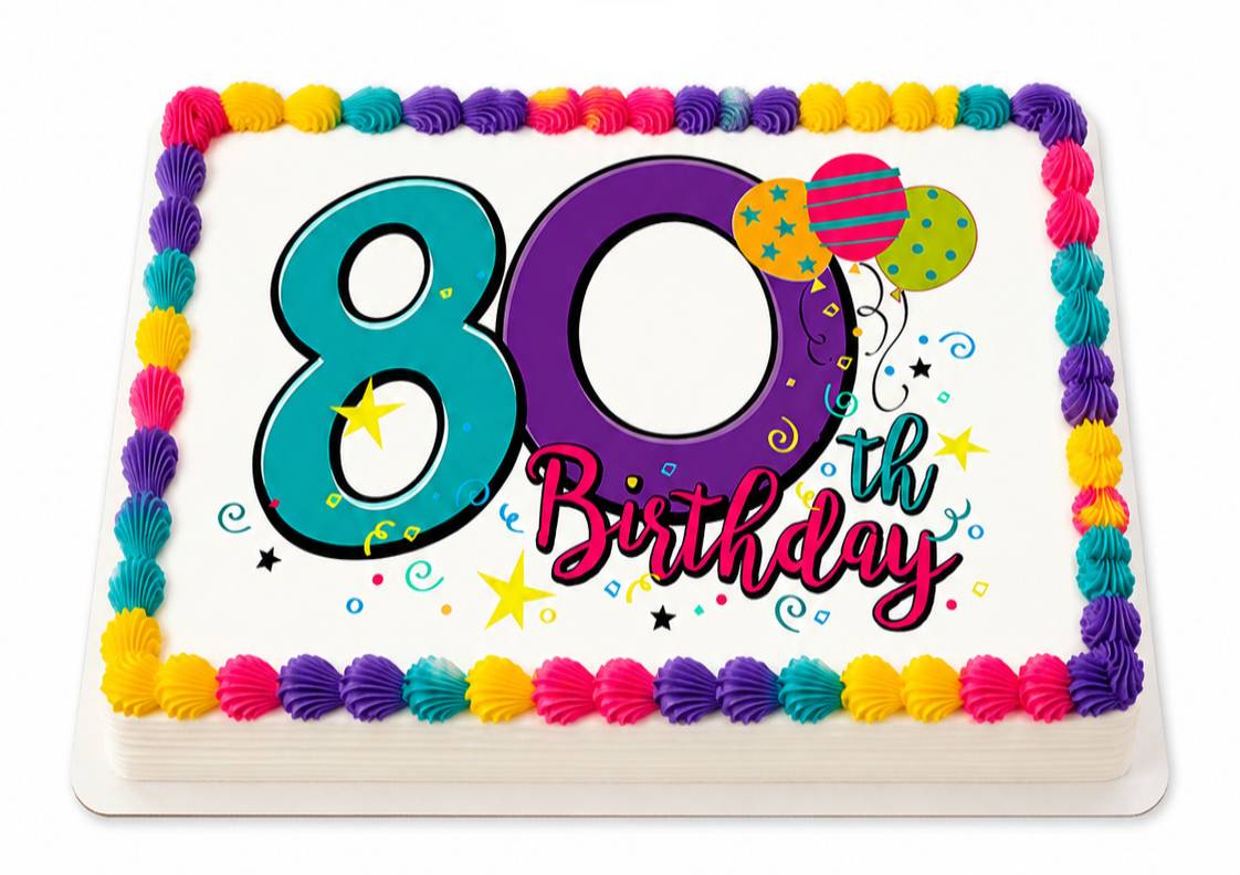 80th Birthday Colorful Milestone Edible Cake Topper Image, Personalized ...