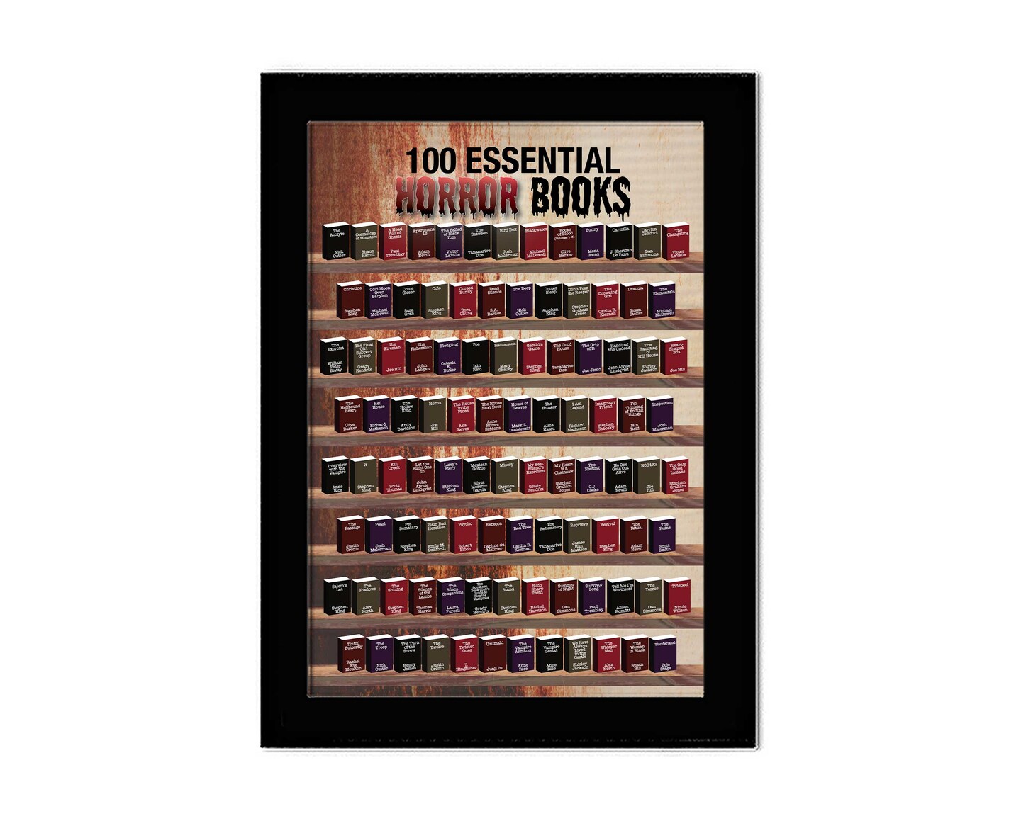 Horror Books Push Pin Tracker - Top 100 Horror Books to Read, Literary ...