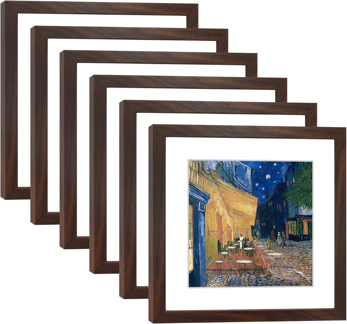 11x11 Picture Frame Set of 6 with Real Glass for Pictures 8x8 with Mat ...