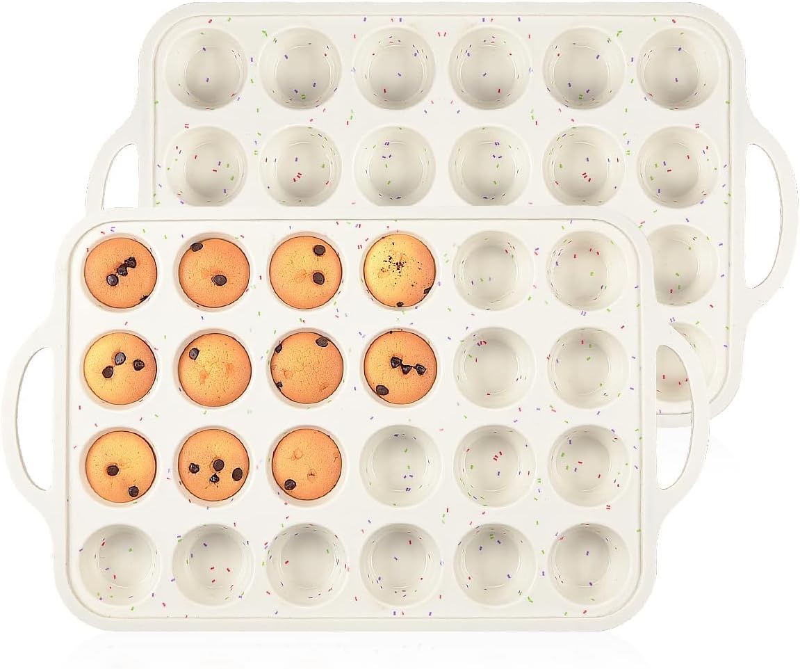 Mini Muffin Pan, Metal Reinforced Frame Mini Cupcake Pans 24 Cups ...