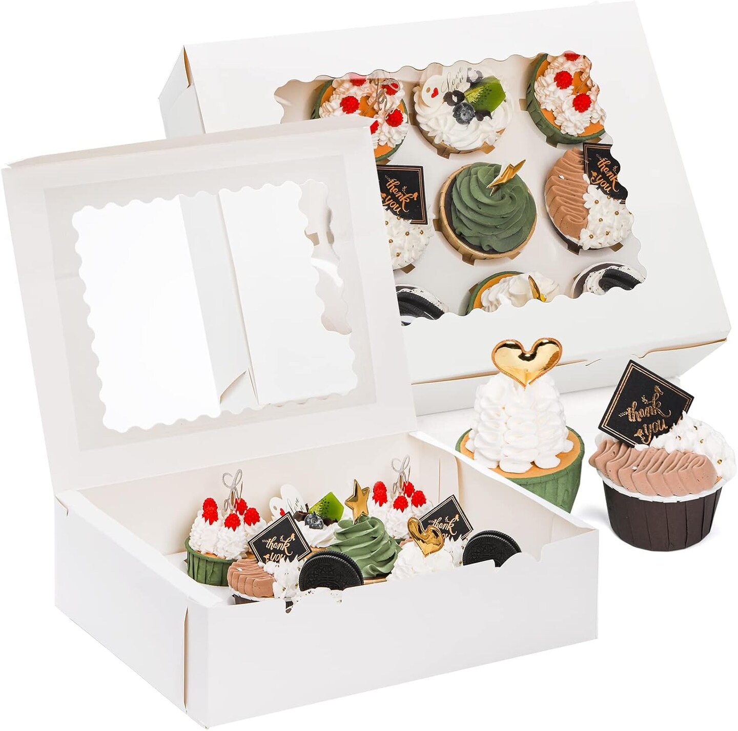 20 Pack Cupcake Boxes 12 Counts White Paper Cupcake Container with Inserts and Window, Bakery ...