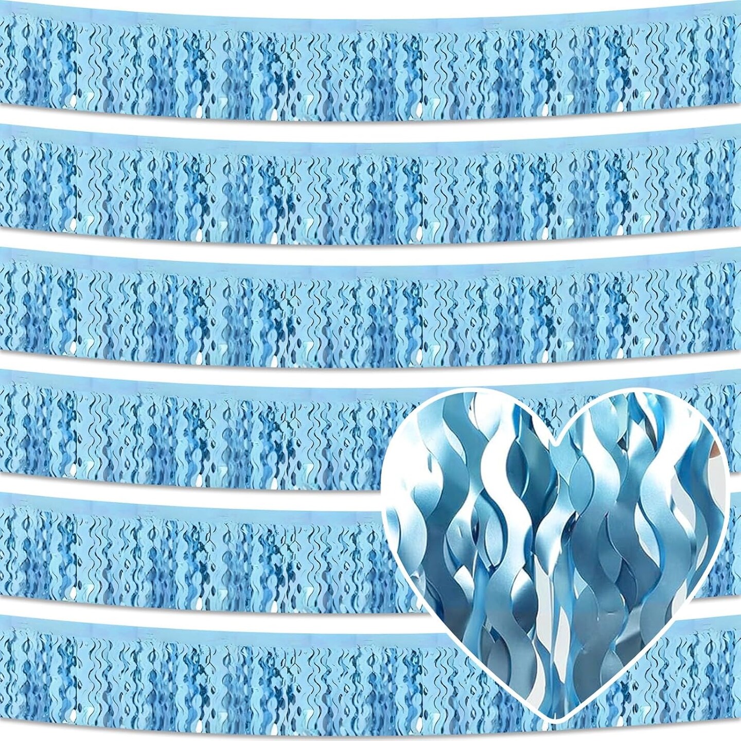 6 Pack 10 Feet Light Blue Wave Foil Fringe Garland Metallic Tinsel ...