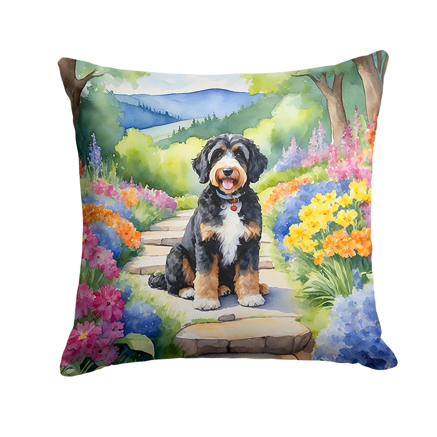 Edge Collections - 18" X 18" - Multicolor - Bernedoodle Spring Path ...