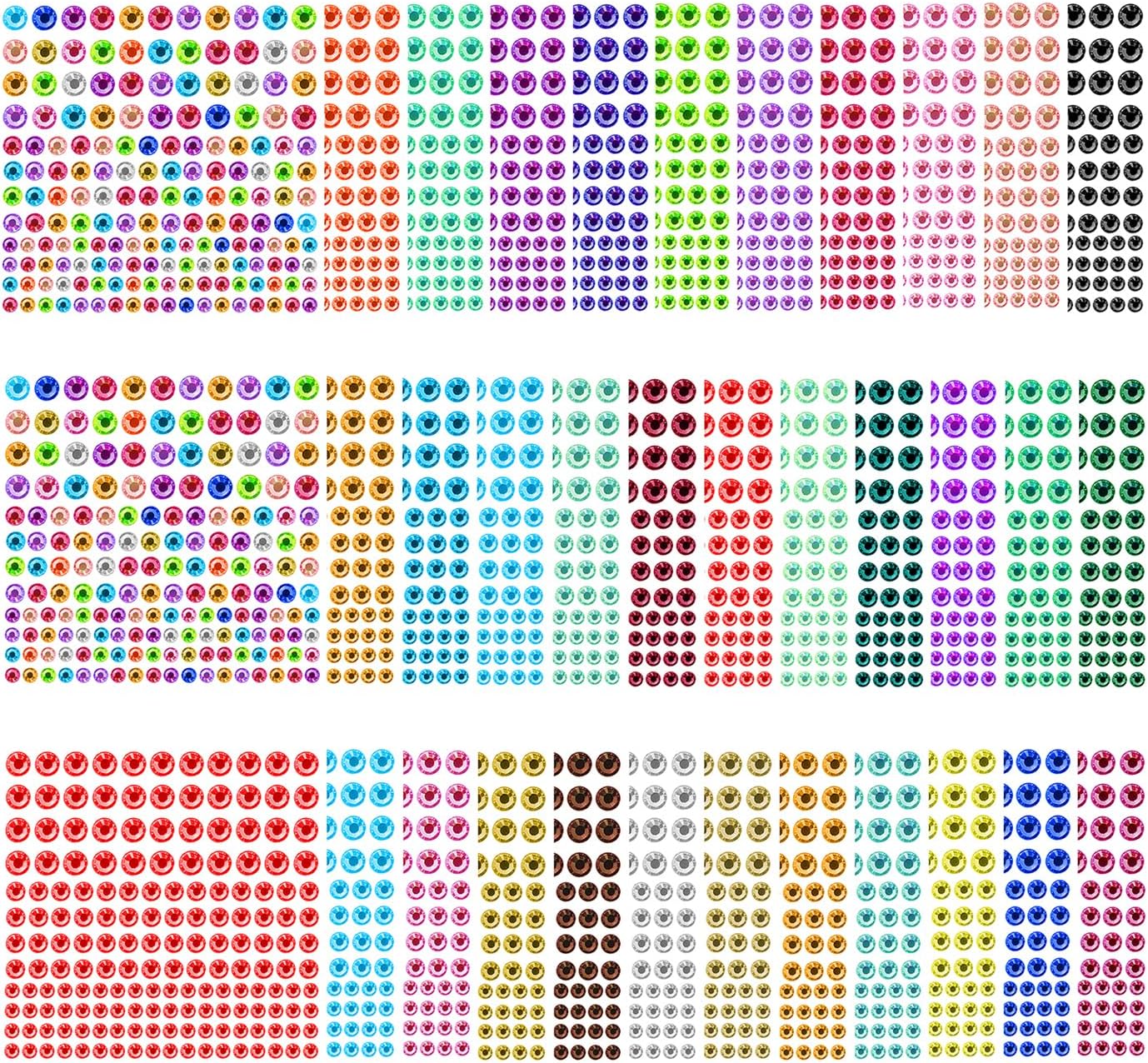 6020Pcs 35 Sheets 3 mm 4mm 5 mm Self-Adhesive Face Gems Stickers ...