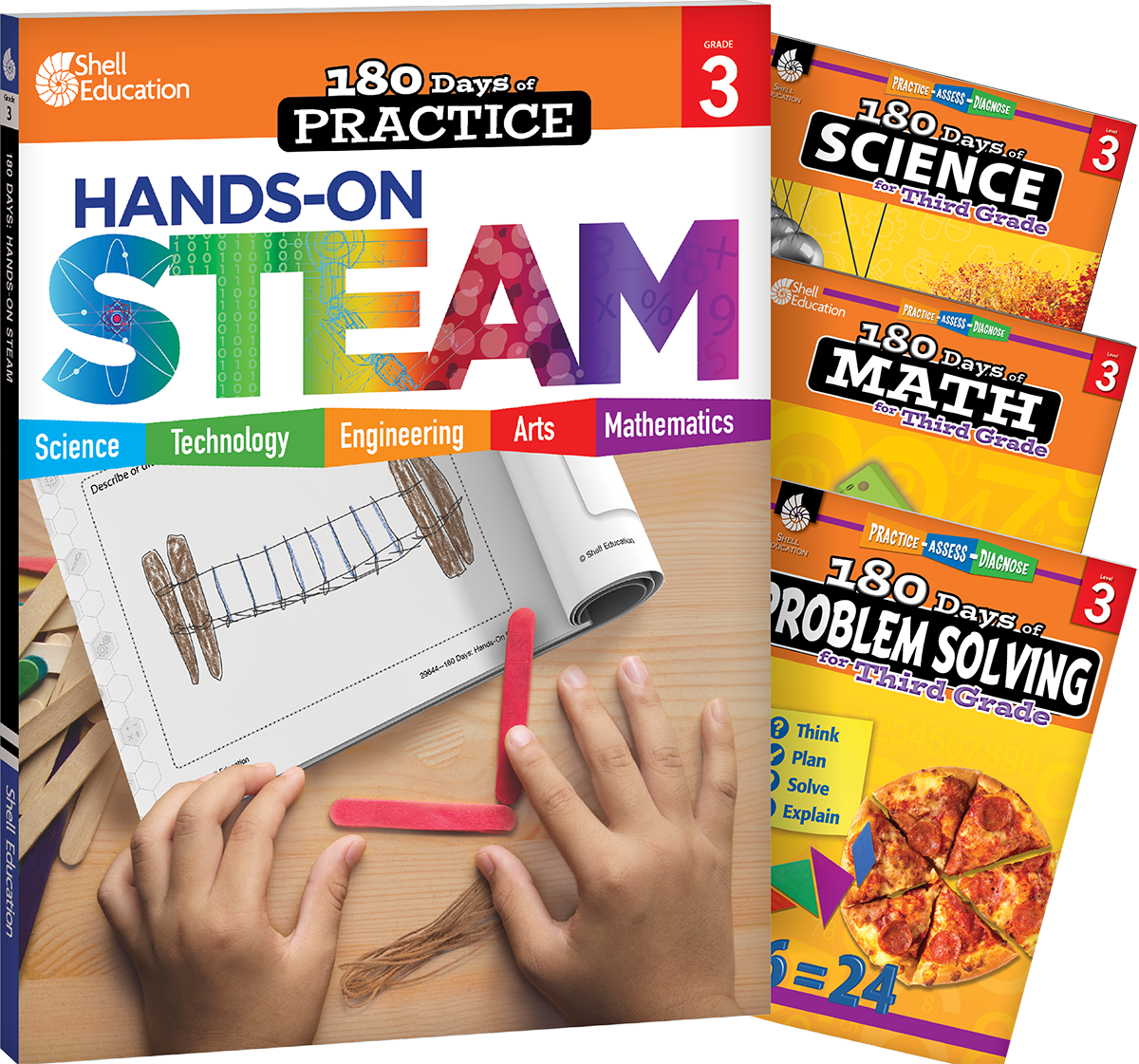 180 Days™: STEAM, Science, Math, & Problem Solving Grade 3: 4-Book Set ...