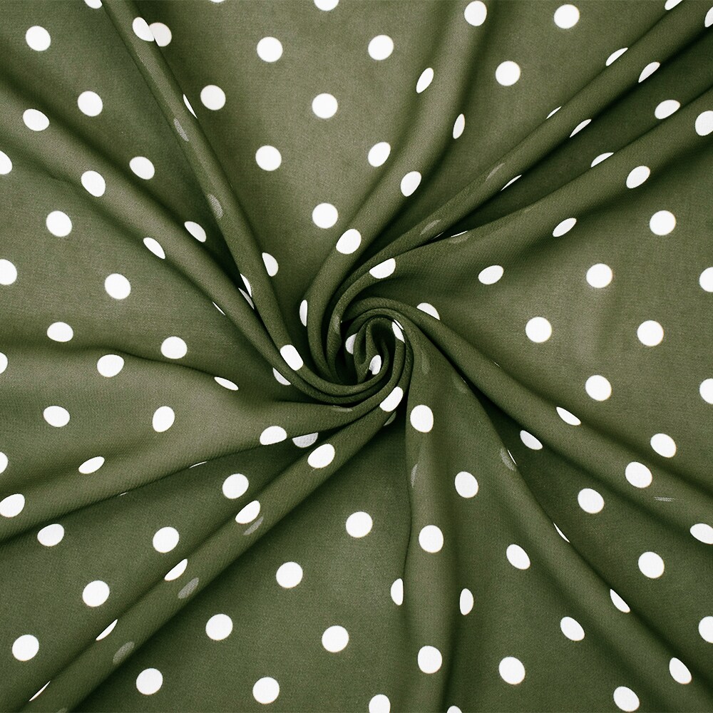 Green-White Polka Dots Printed Poly Chiffon Woven Fabric By the Yard ...