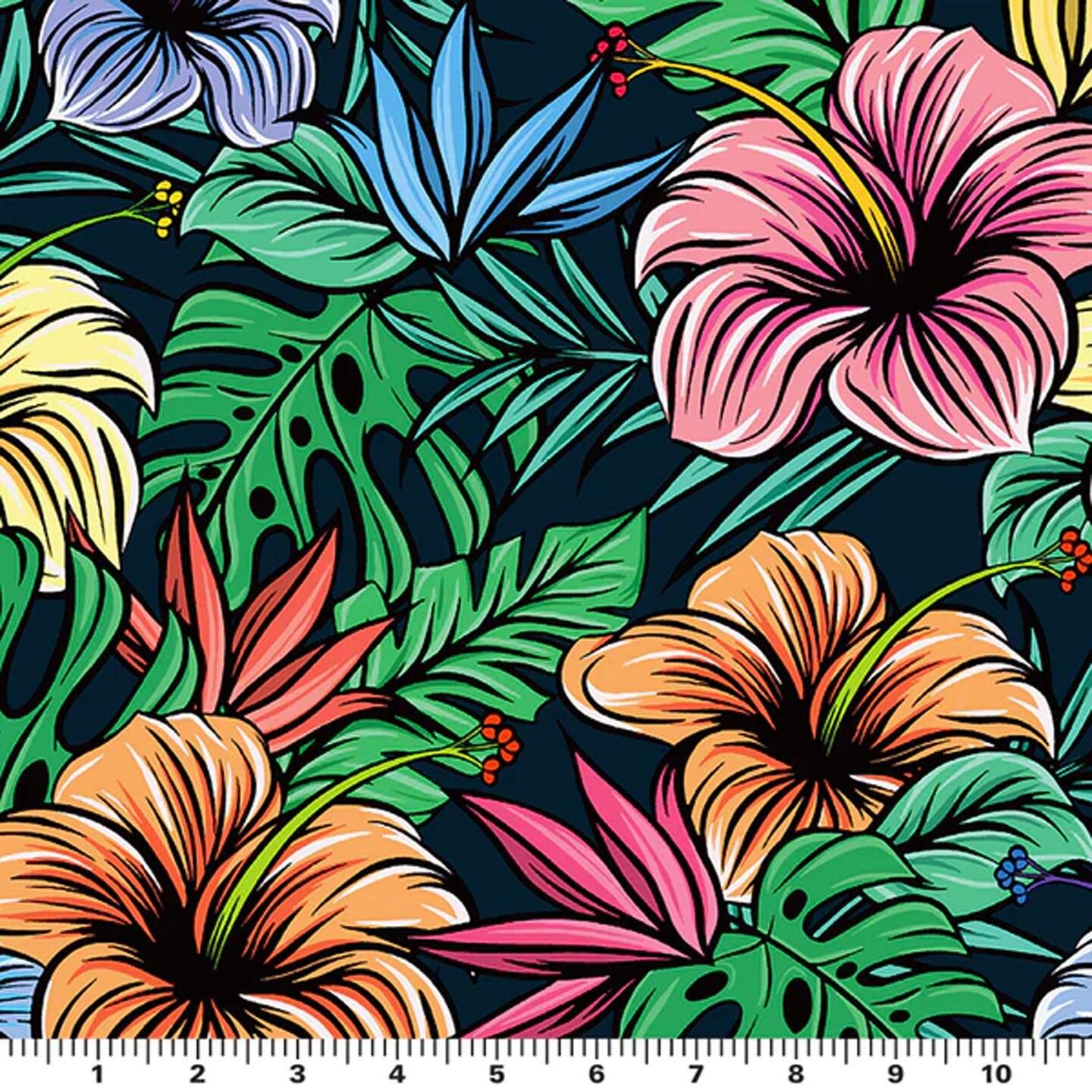 Illustrated Hibiscus & Monstera Nylon Spandex 4-Way Stretch | Michaels