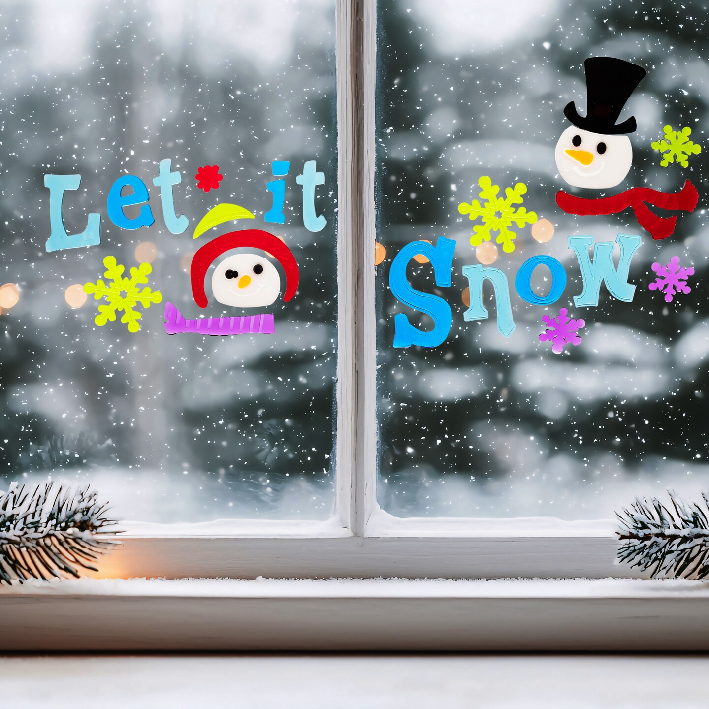 Northlight 21-Piece Let It Snow Santa and Snowman Gel Christmas Window ...