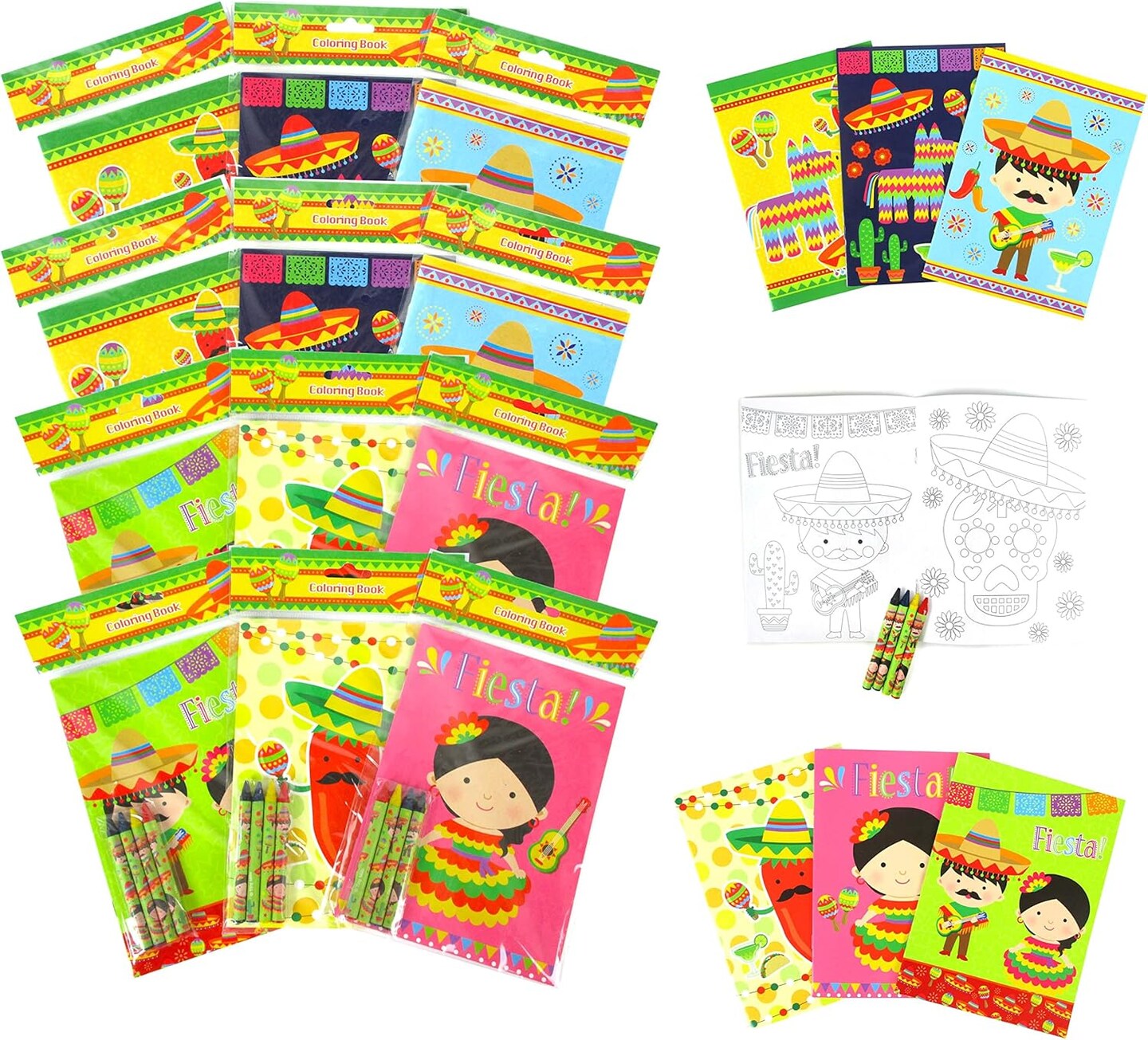 TINYMILLS Mexican Fiesta Coloring Book Set for Kids Party Favors with ...