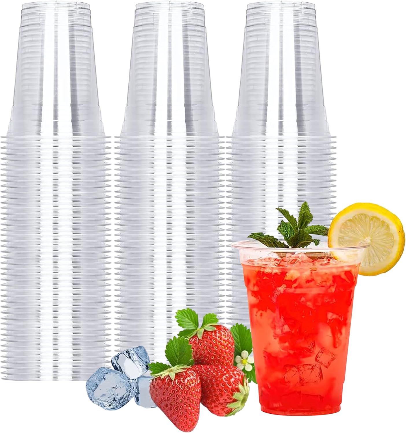 100 Count - 16 Ounce Plastic Cups, Ice Coffee Cups To Go - Crystal ...