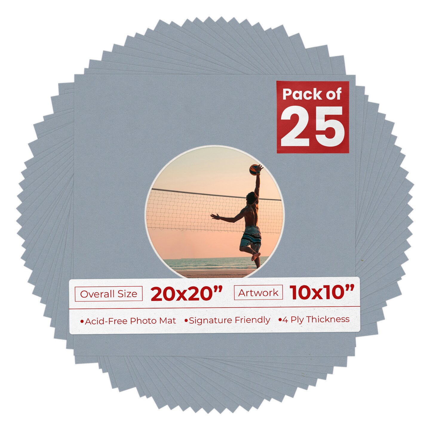 Mid Grey Mat Board for 20x20 Frames - Circle Opening for 10x10 Photos ...
