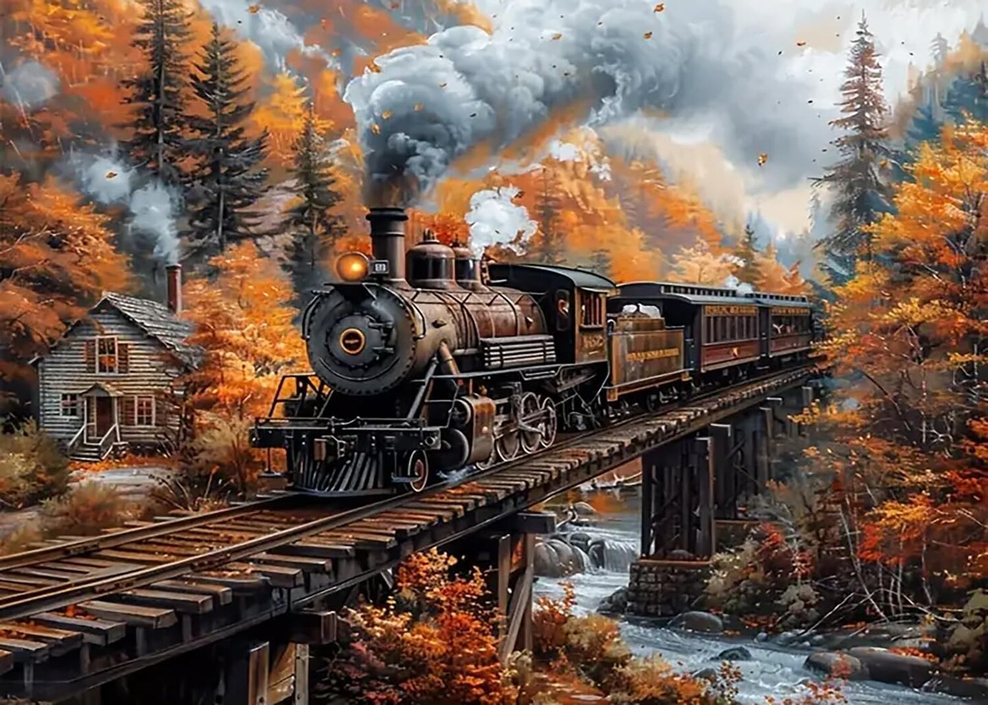 Fall Train Forest Bridge(Autumn Forest Train)15.7 x 11.8 x 0.05 inches ...