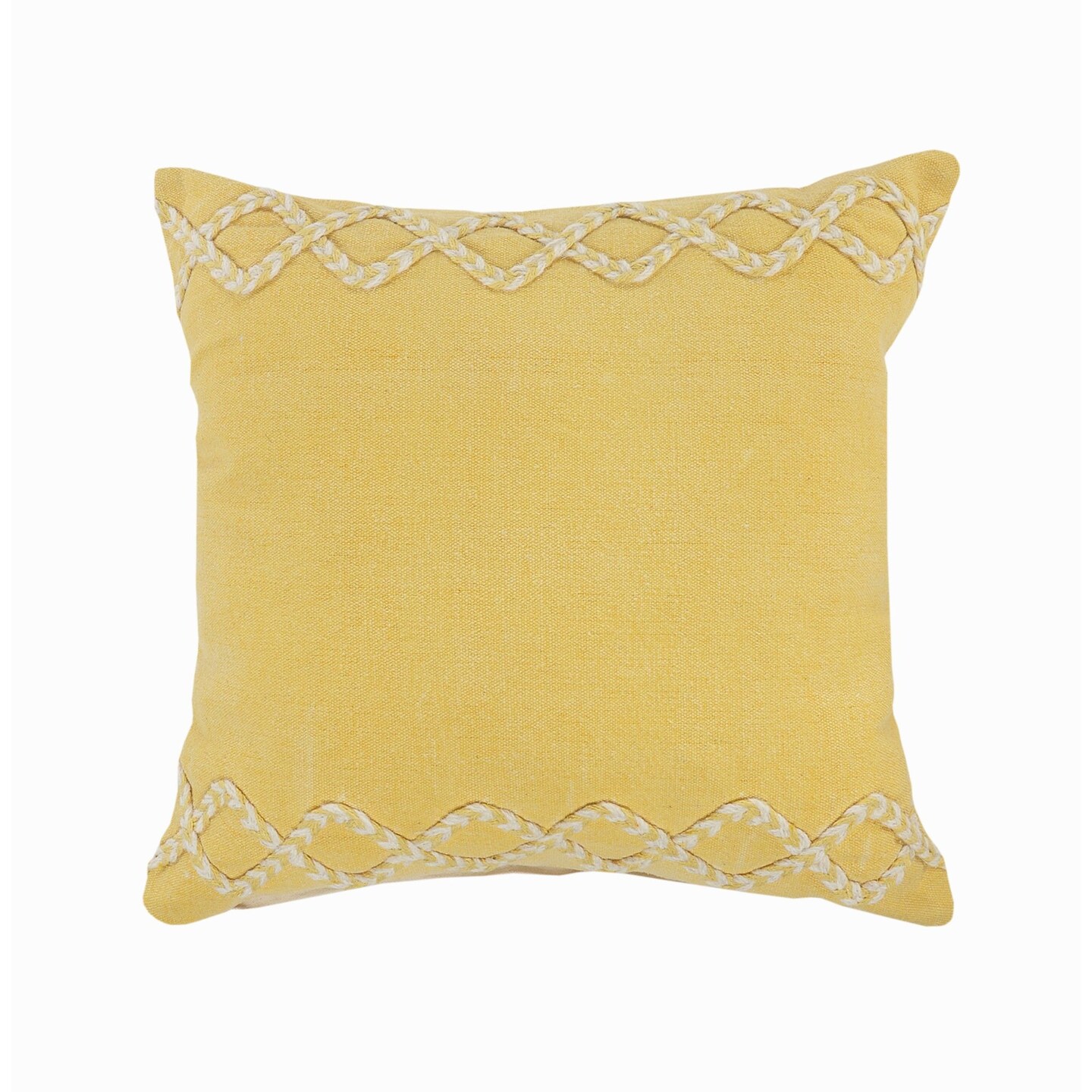 Laddha Home Designs 20" Yellow and Cream Geometric Bordered Solid ...