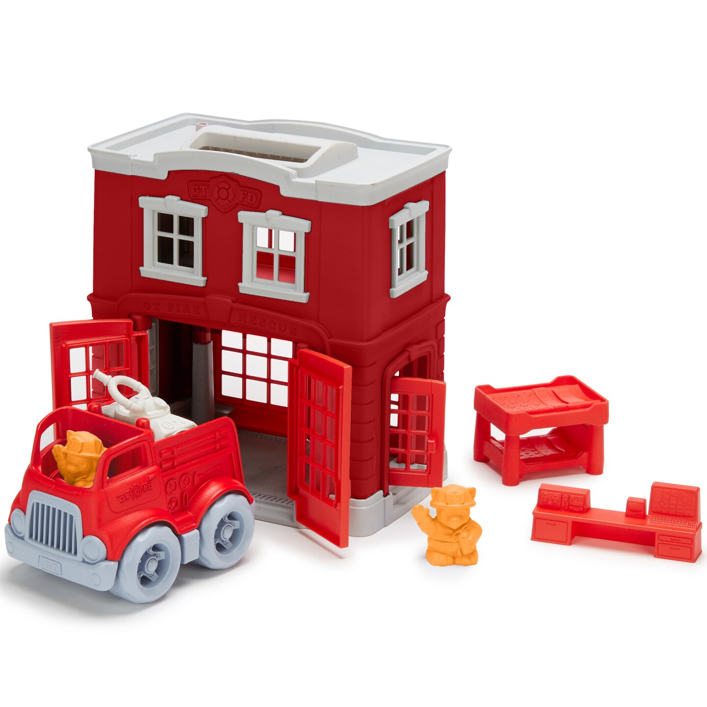 Green Toys: Fire Station Playset - 8pc Emergency Toy Set, Rescue ...