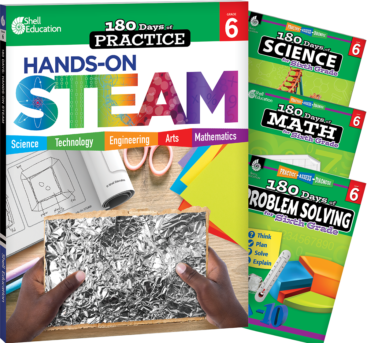 180 Days™: STEAM, Science, Math, & Problem Solving Grade 6: 4-Book Set ...