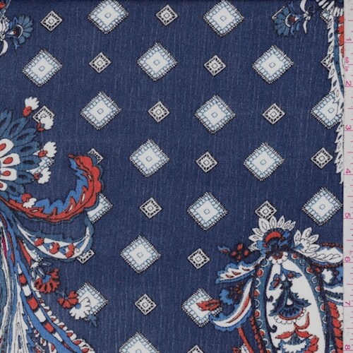Navy/White/Orange Stylized Paisley Crepon Fabric By the Yard | Michaels