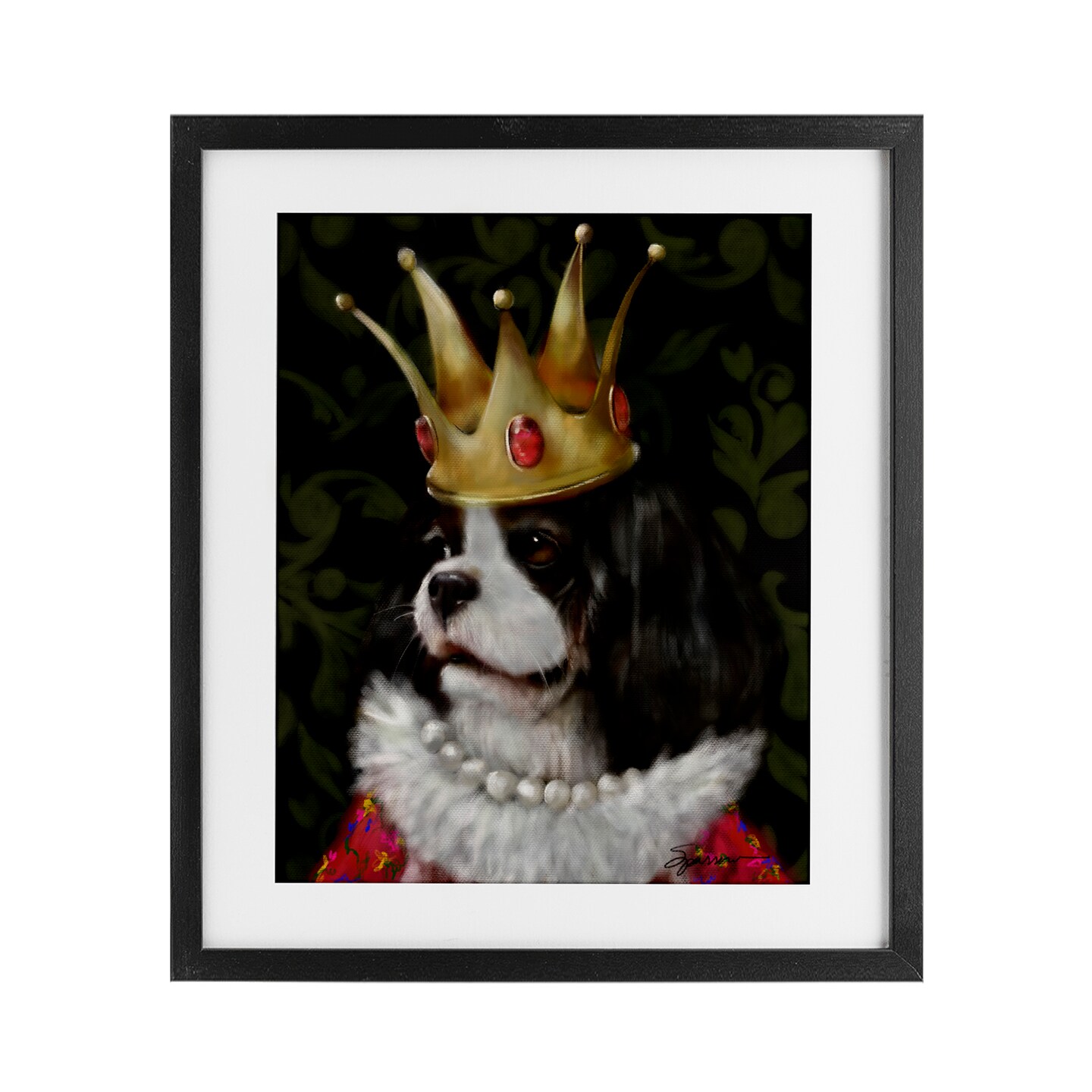 Queenie Dog with Gold Crown Framed Print Under Glass Art, Size: 13 x 16 ...
