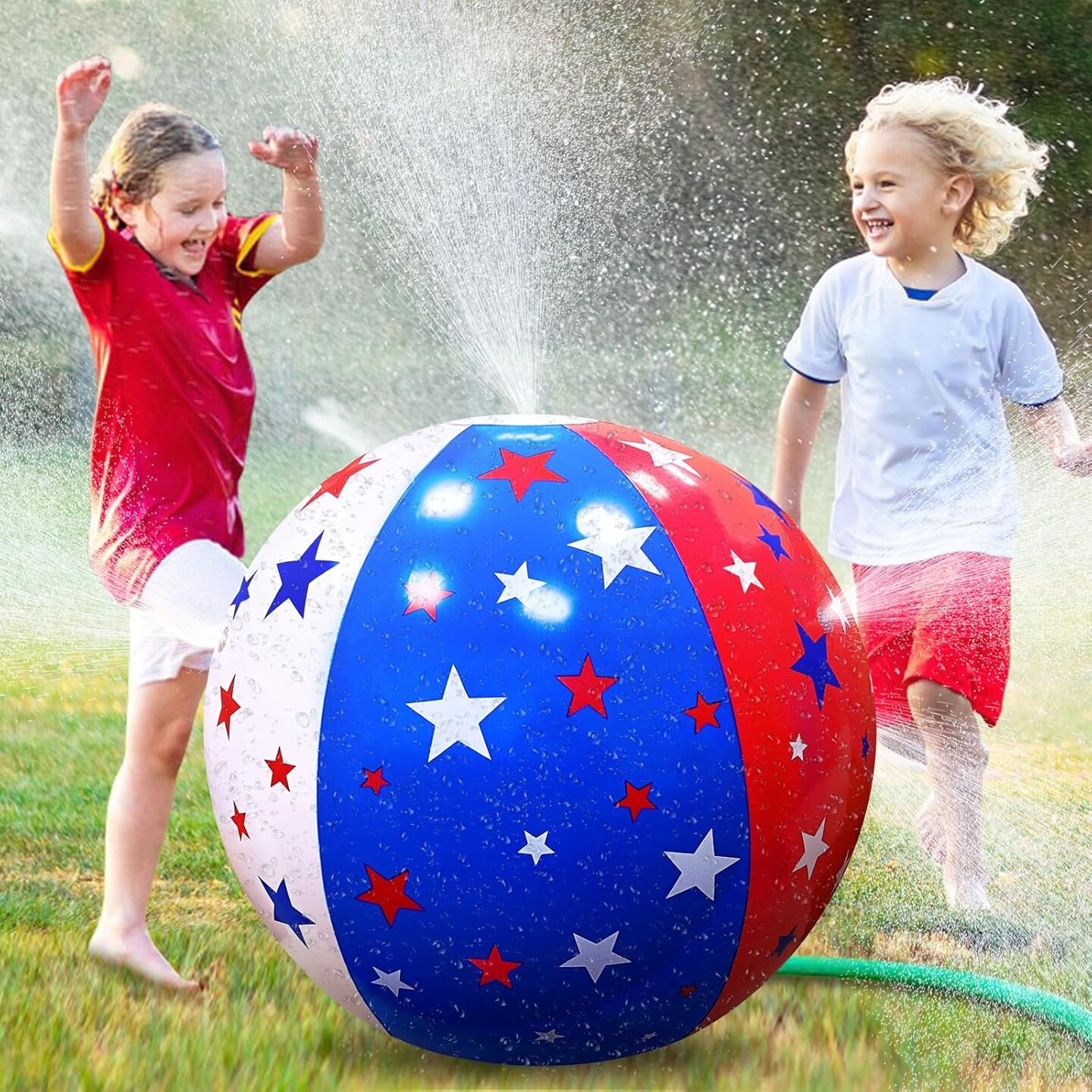 35" Inflatable American Flag Star Jumbo Sprinkler Ball Water Toys ...