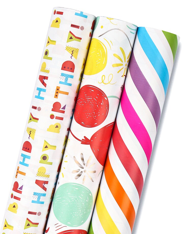 LaRibbons Birthday Wrapping Paper Bundle (3-pack) | Happy Birthday ...