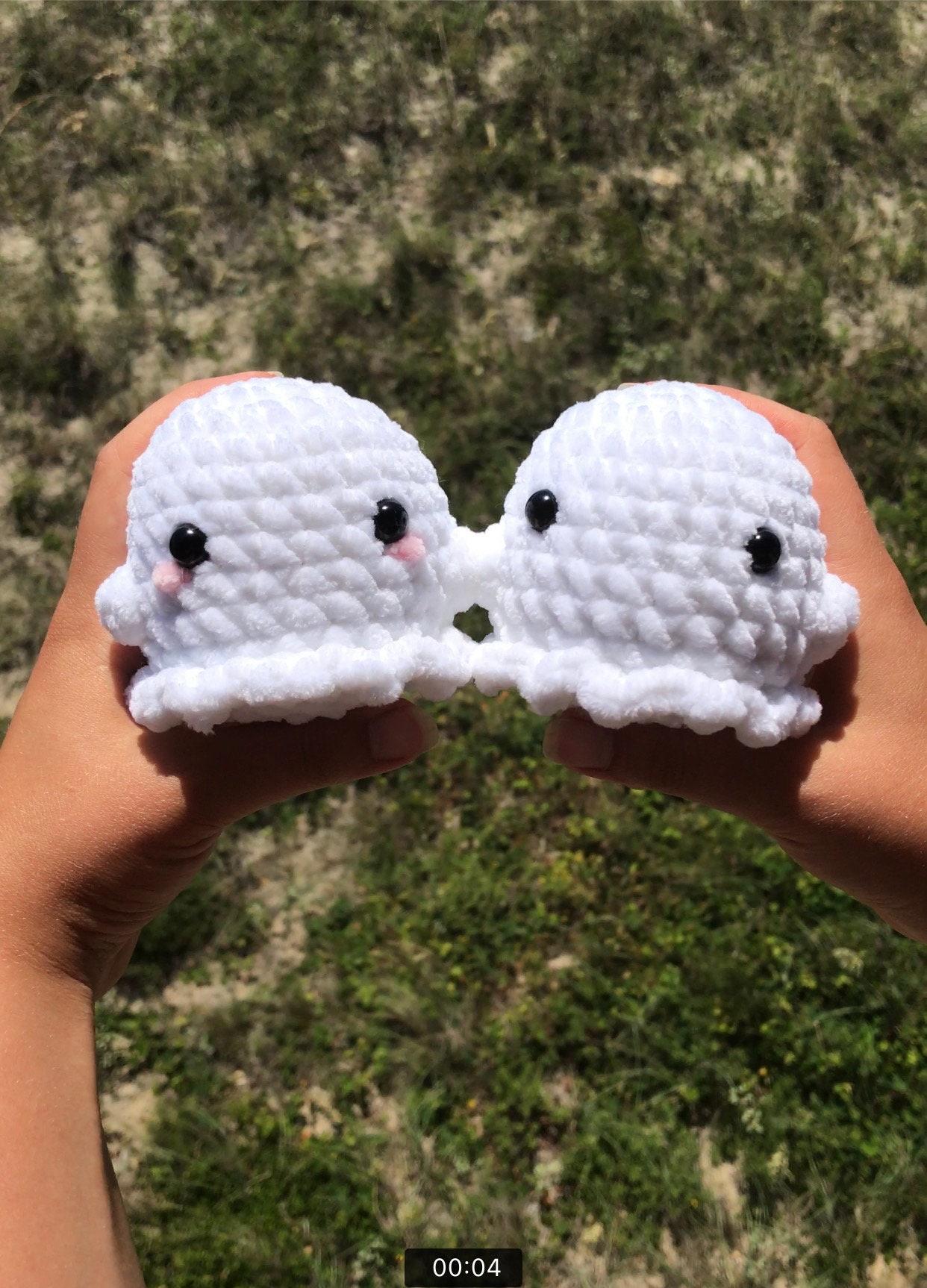 soft white ghost plushie, handmade spooky doll, kawaii Halloween desk ...