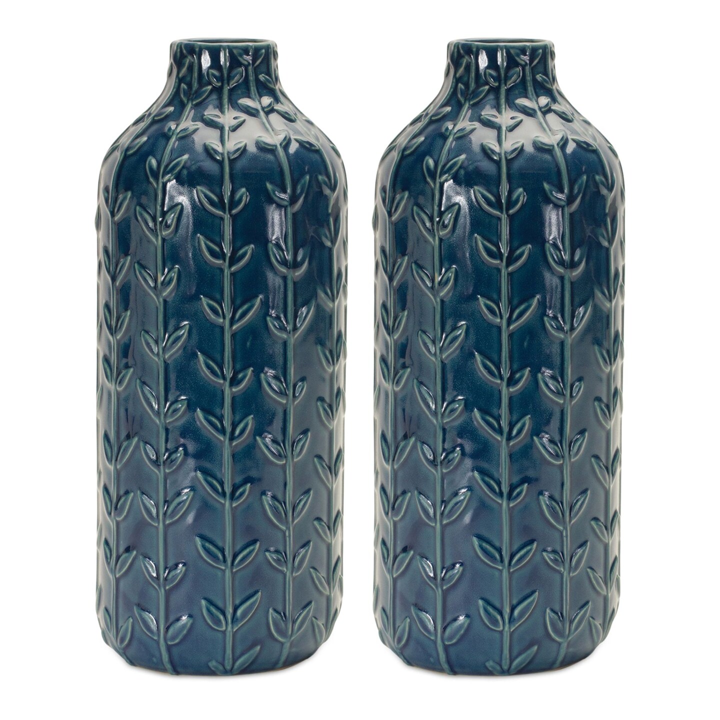 Melrose Vine Leaf Decorative Vases - 11.25" - Blue - Set of 2 | Michaels