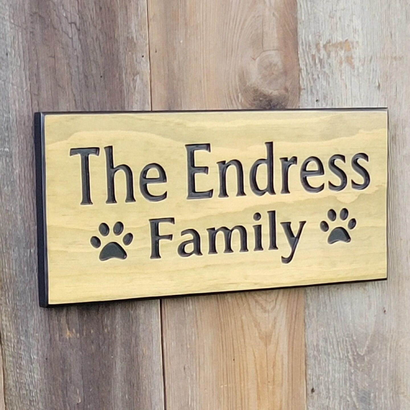 Rustic Family Name Sign with Paw Print, for Living room or Front Door ...