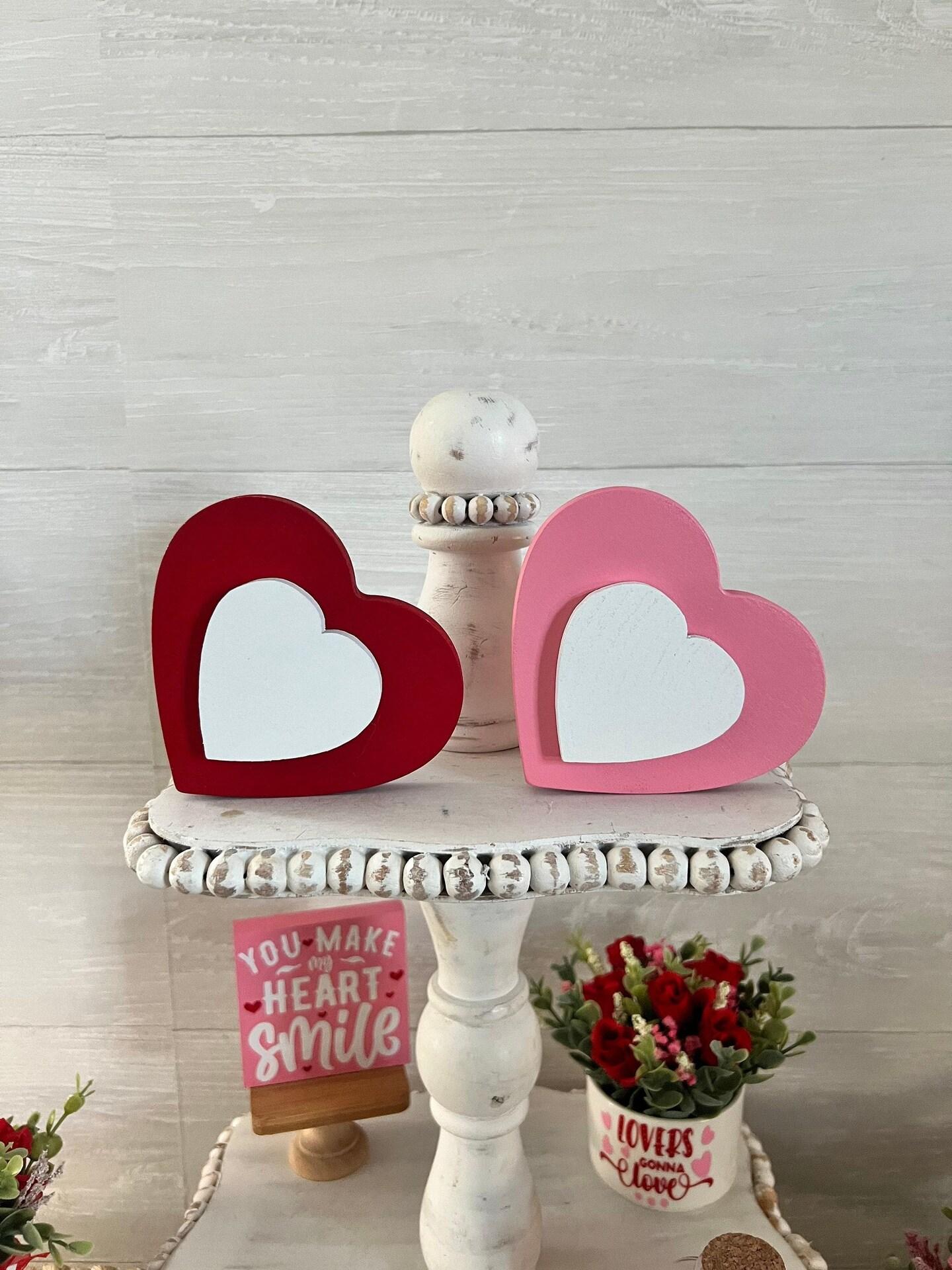 Valentine's Day Tiered Tay Decor, Free standing Wood Hearts, Valentine ...