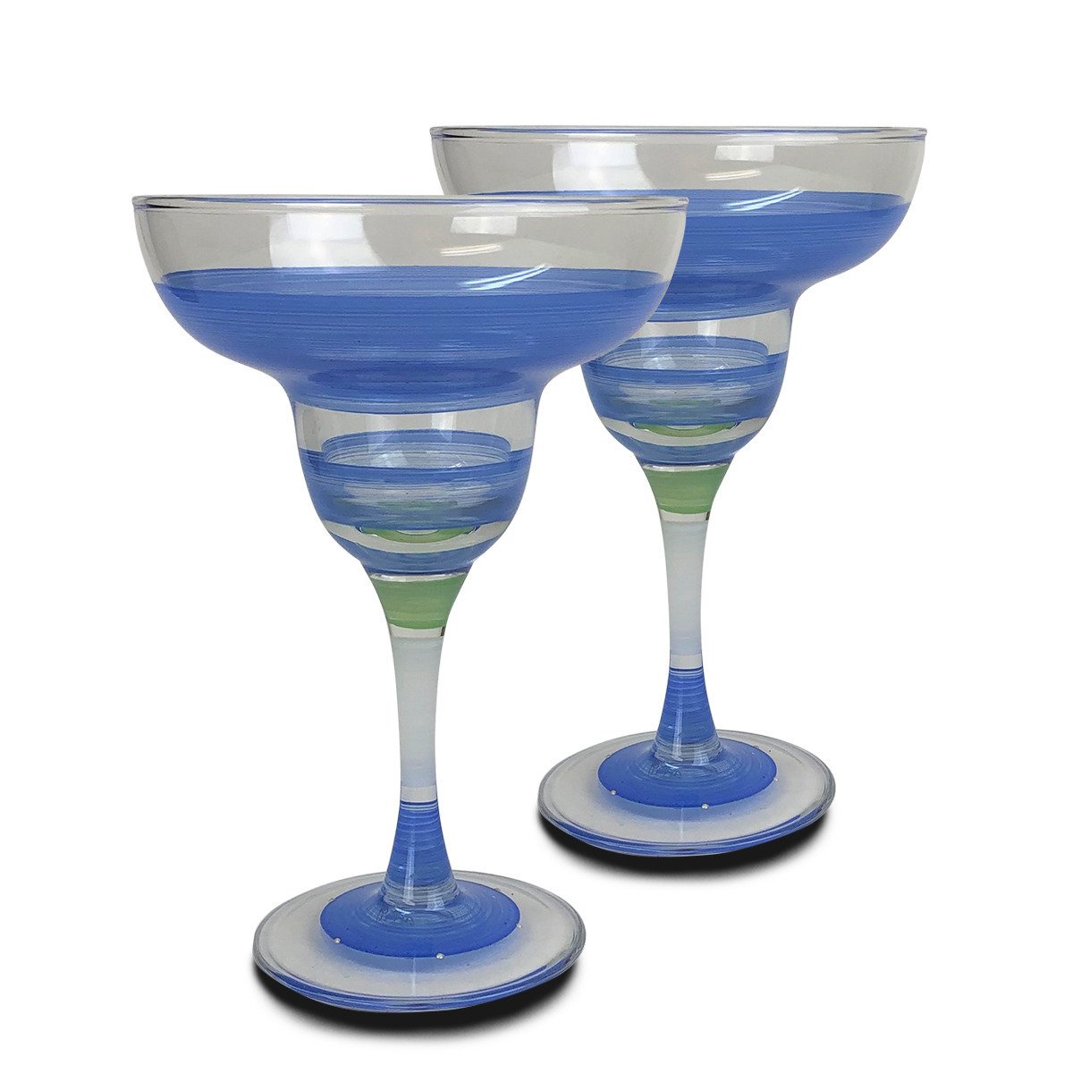 Hand Painted Glassware Cape Cod Cottage Stripe Blue Margarita Set Of 2 ...