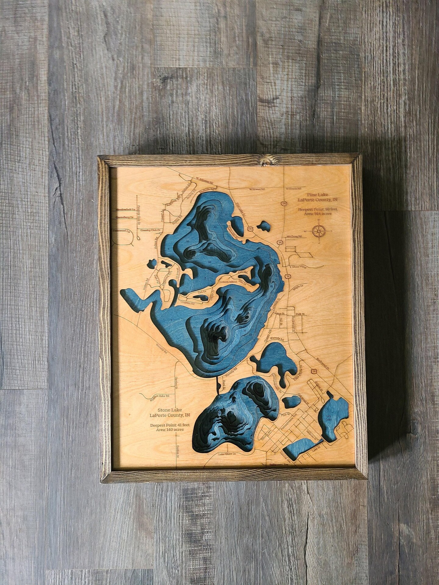 Stone and Pine Lakes, IN 3d Wood Map | MakerPlace by Michaels