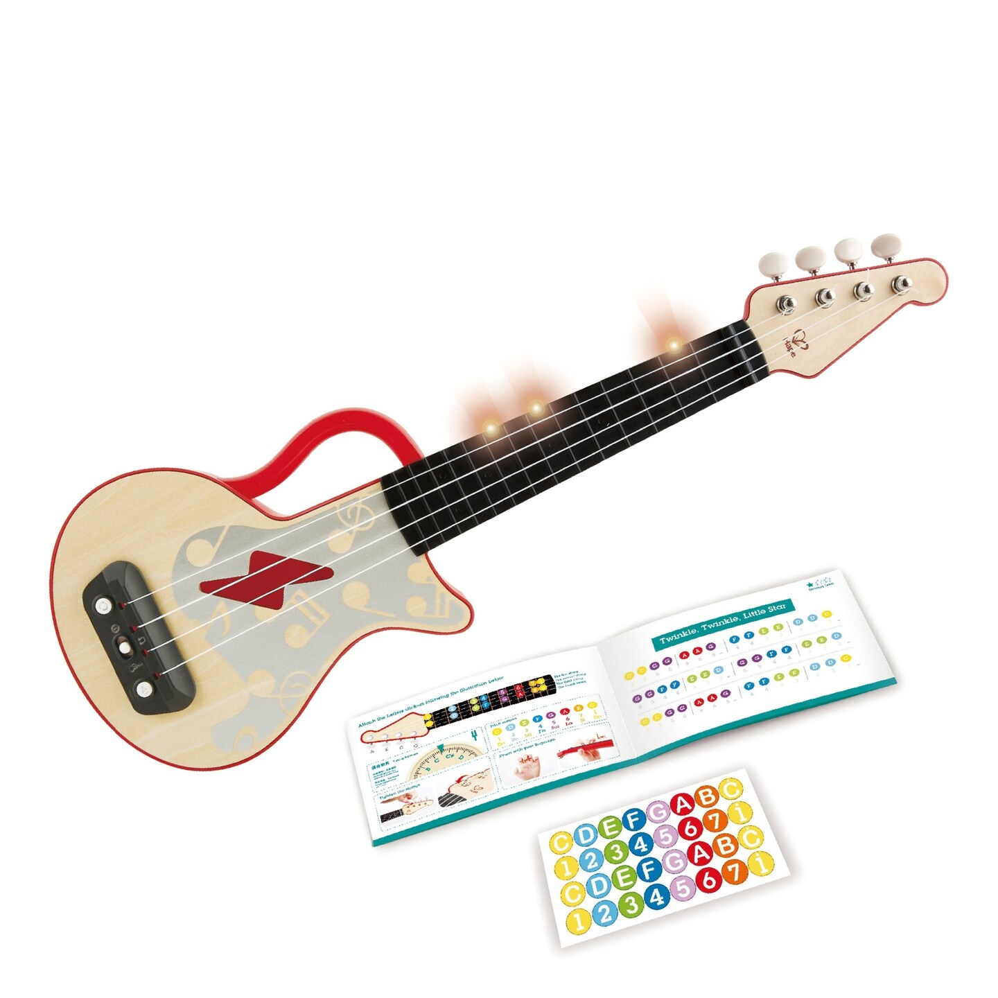 Hape Learn with Lights Toddler Electronic Ukulele in Red, Battery ...