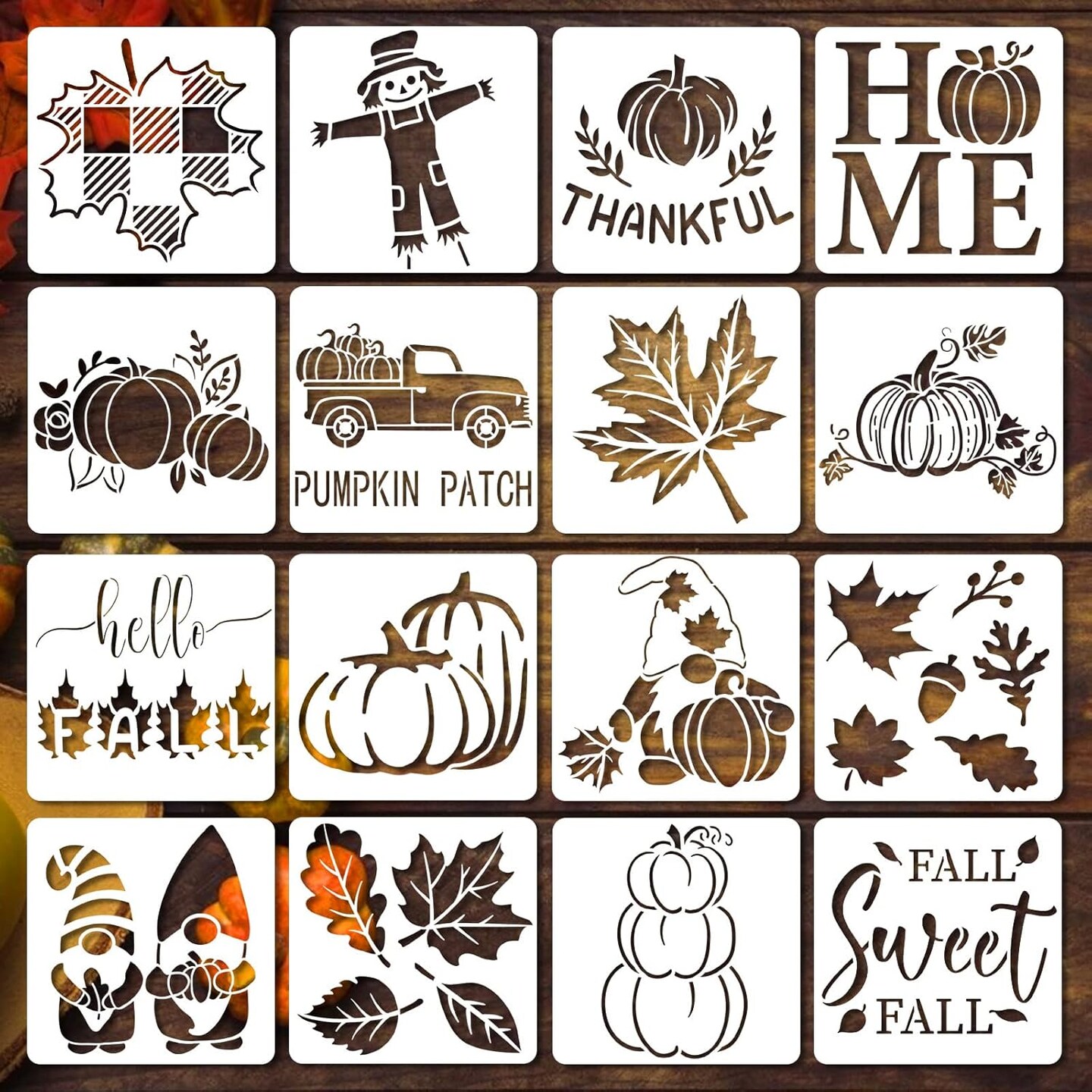 16 Pcs Fall Stencils - 5x5 Inch | Michaels