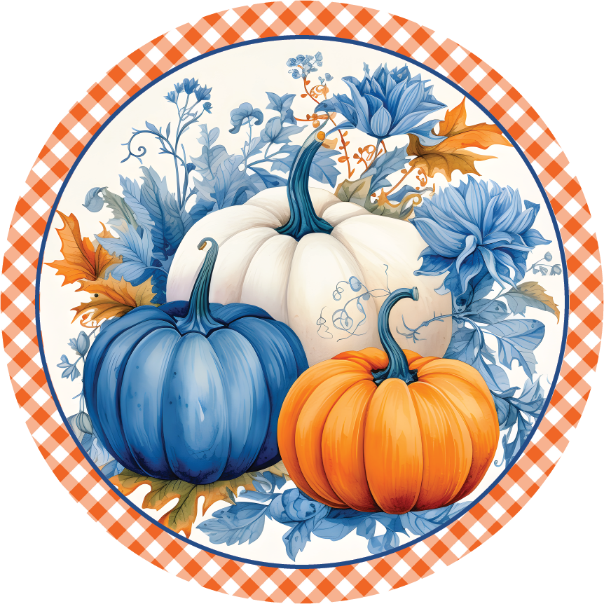 Blue Pumpkin Fall Foliage Plaid Sign | Michaels